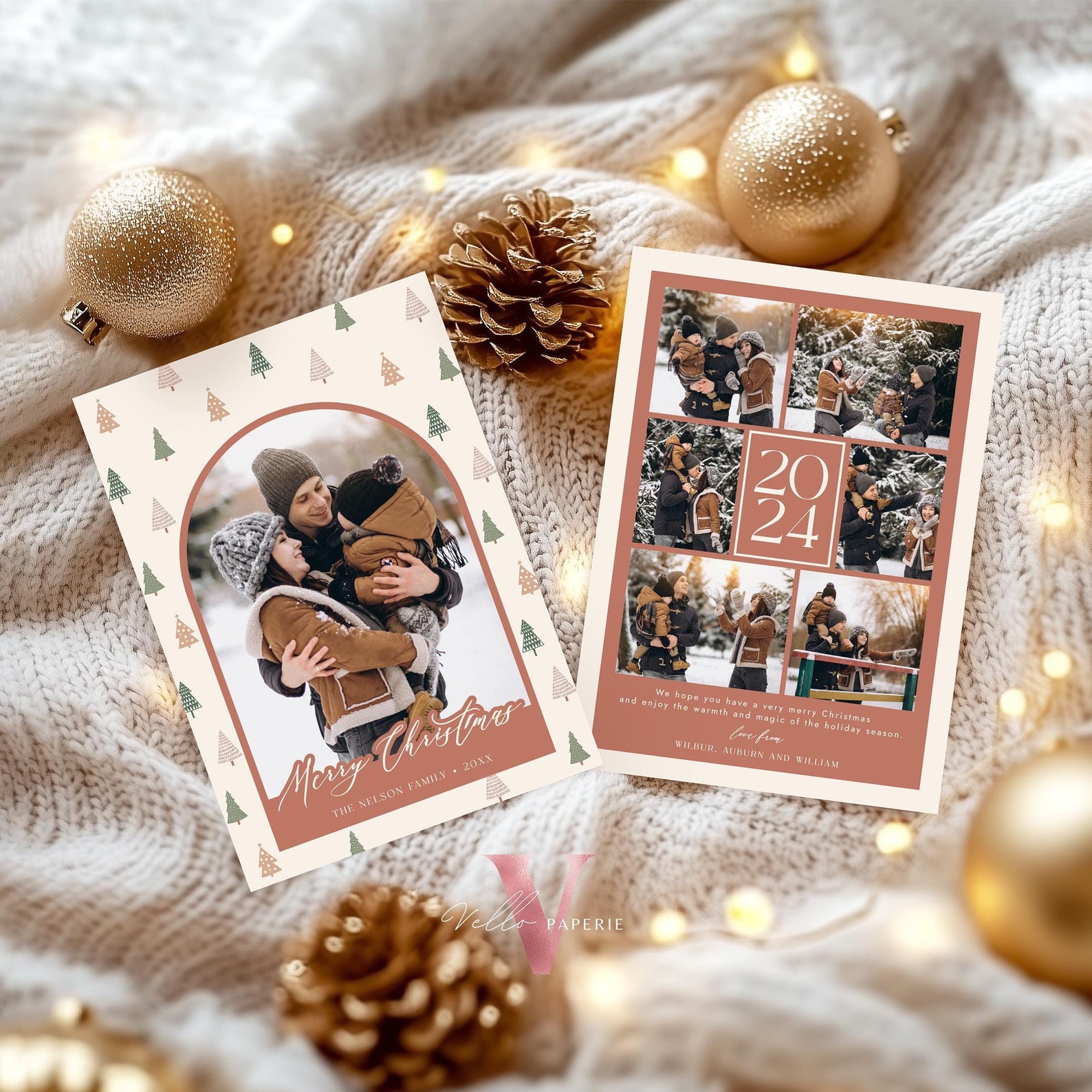 Printable Boho Photo Christmas 3 Card Template | Modern Bohemian Winter ...