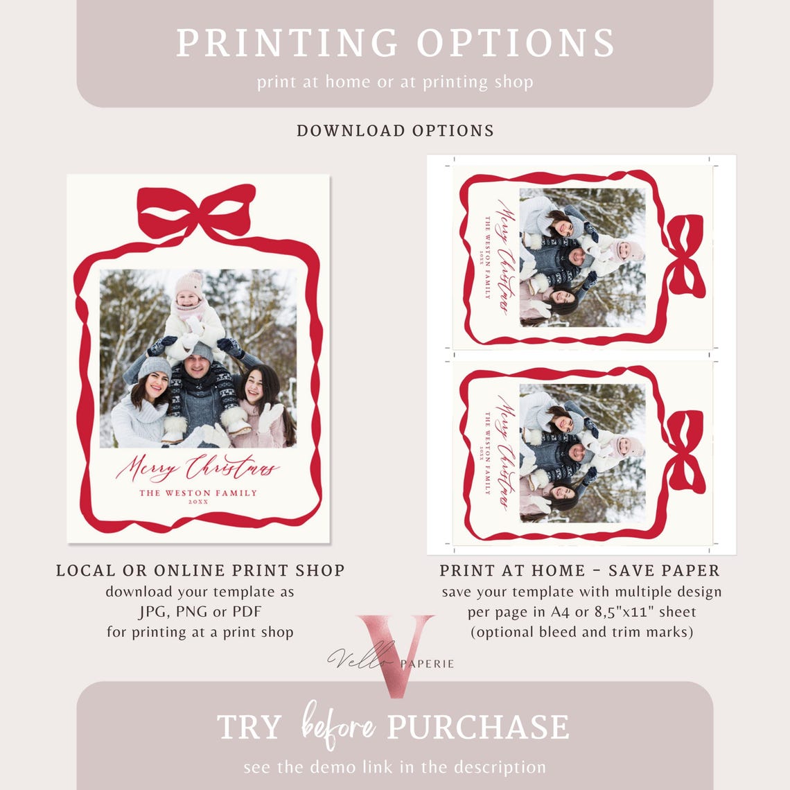 Printable Modern Minimalist Photo Christmas Card Template | Neutral Red ...