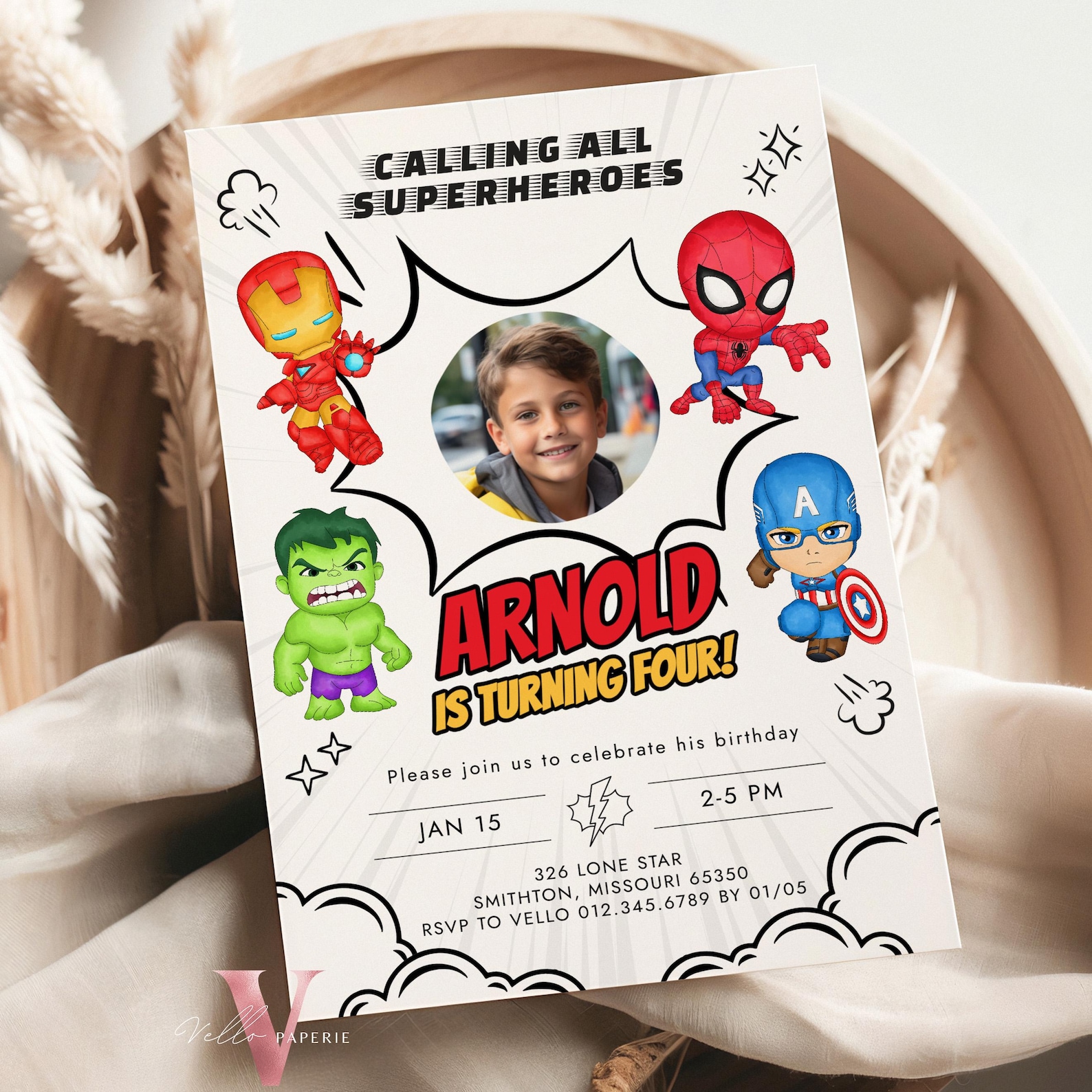 Calling All Superheroes PHOTO Birthday Invitation | Watercolor Avengers ...