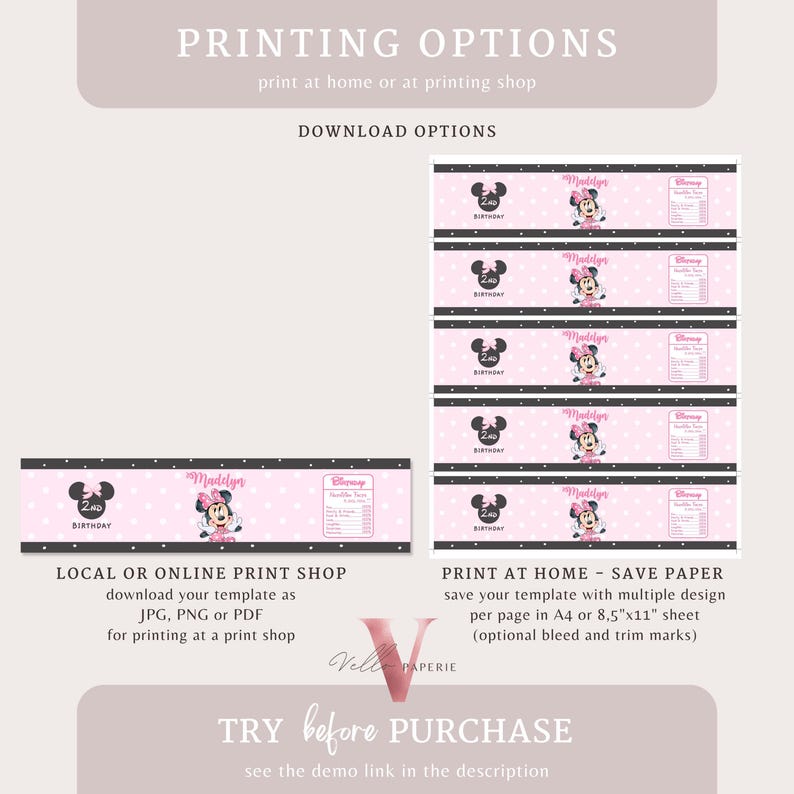 Editable Minnie Mouse Birthday Party Favors | ANY AGE Pink Minnie Party ...