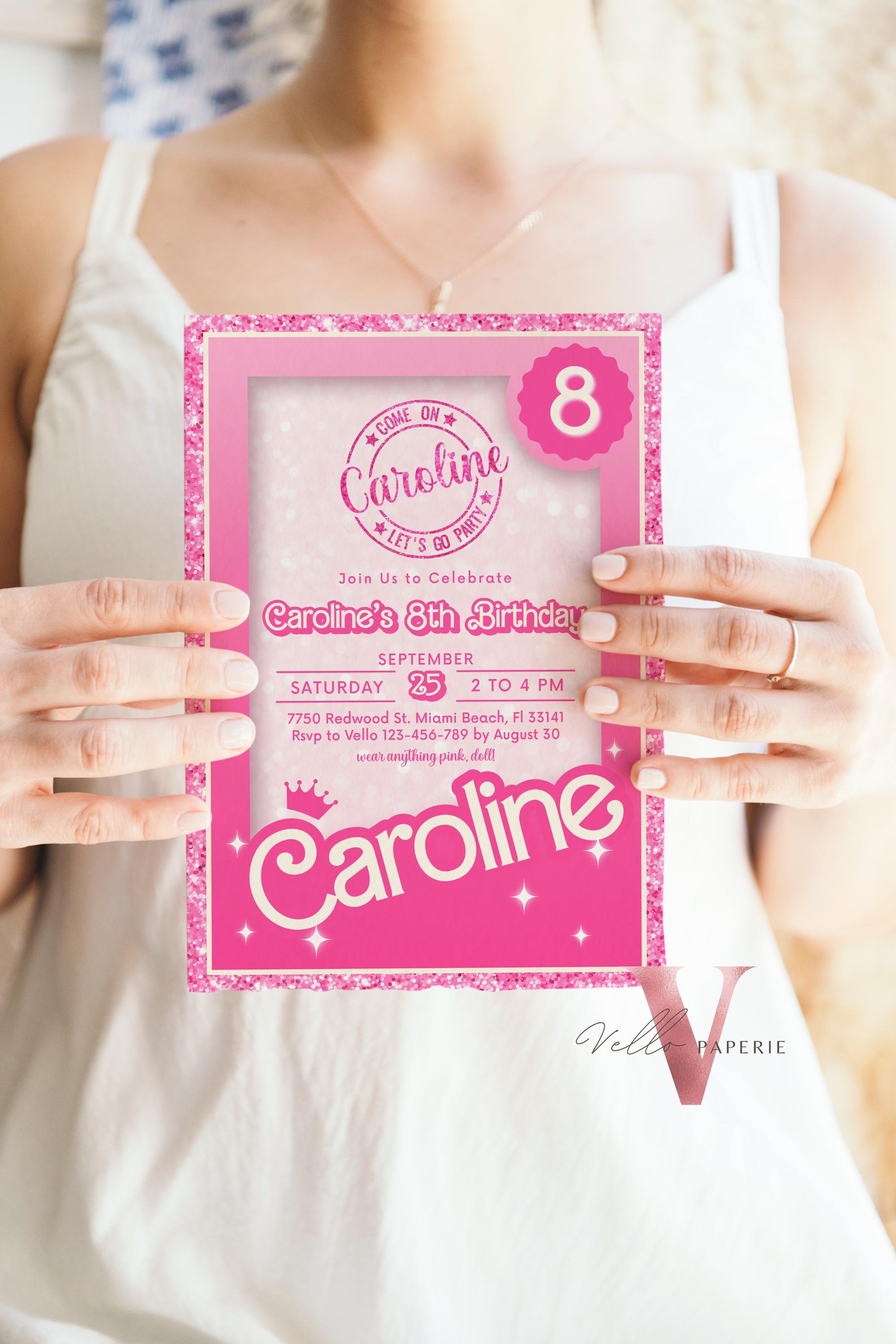 Editable Pink Sparkle Fashion Doll Birthday Invitation, Pink Doll ...