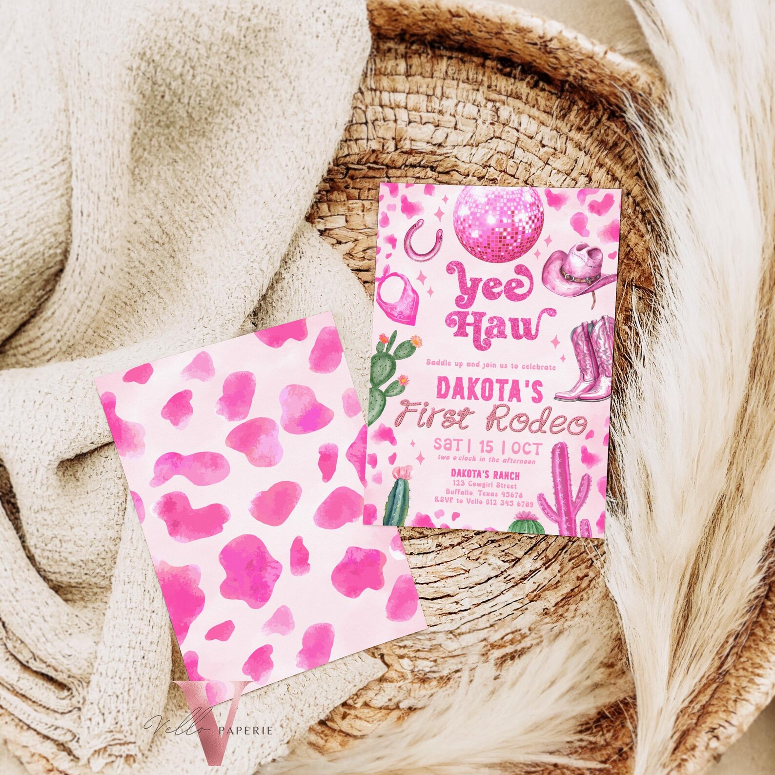 Editable Any AGE Space Cowgirl Birthday Invitation | Pink Disco Cowgirl ...