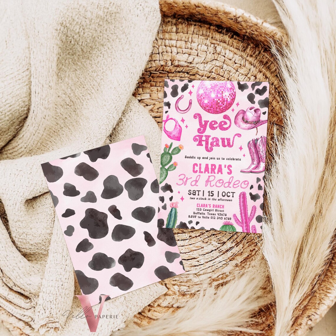 Editable Any AGE Space Cowgirl Birthday Invitation Pink Disco Cowgirl ...