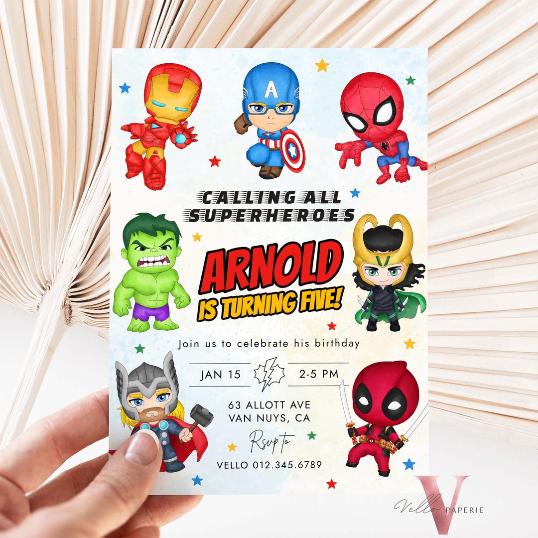 Calling All Superhero Birthday Invitation | Watercolor Avengers Kids ...