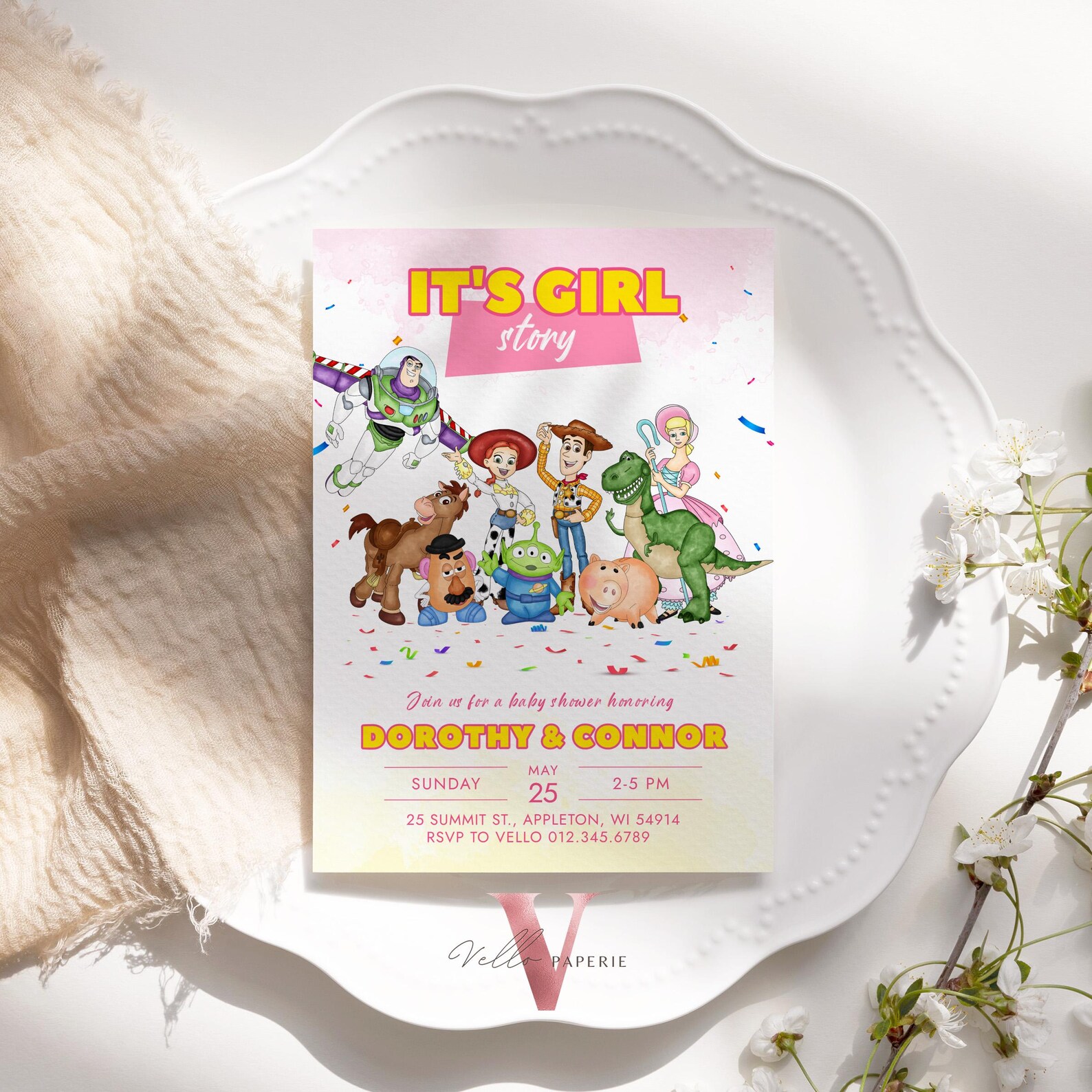 It's a Girl Story Baby Shower Invitation | Watercolor Toy Story Girl ...