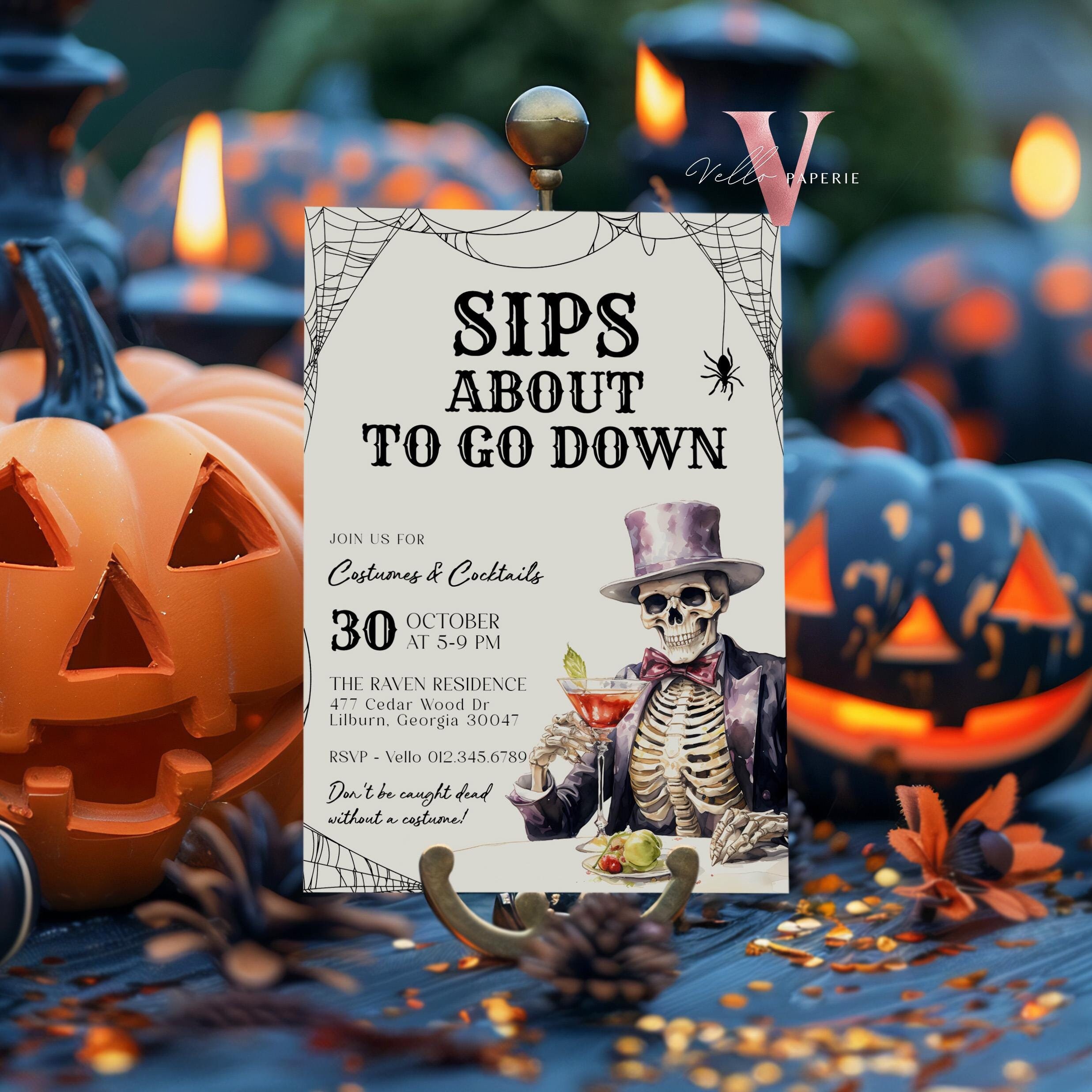 Editable Sips About to Go Down Invite | Elegant Costumes & Cocktails ...