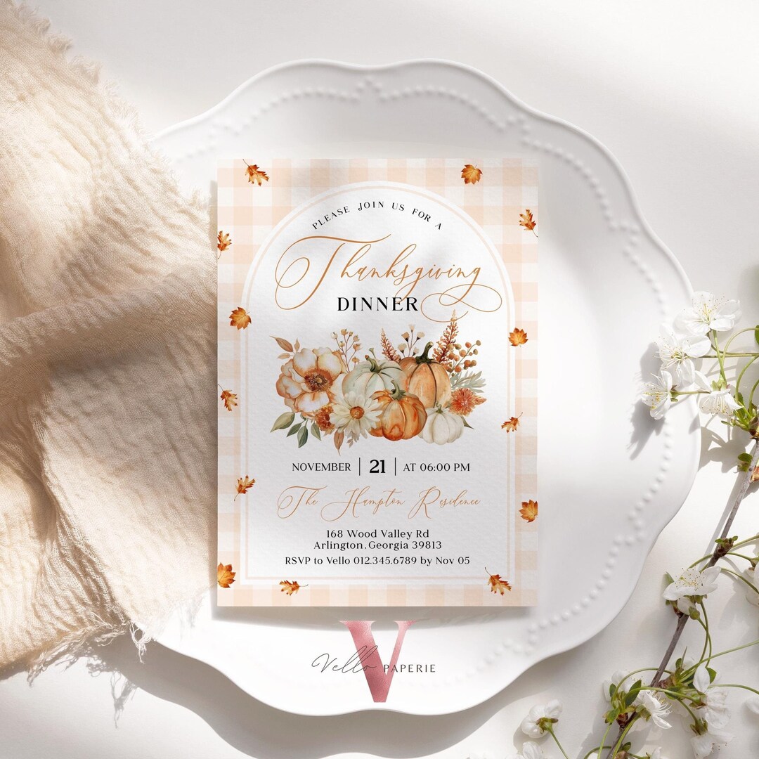 Autumn Thanksgiving DINNER Invitation | FALL Lets Thankful Together ...