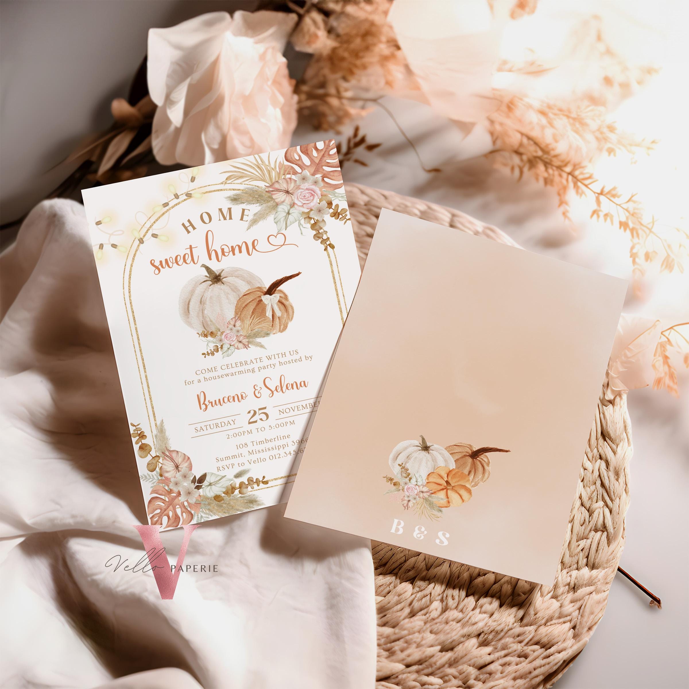 Boho Floral House Warming Invitation | FALL Beige Pumpkin Home Sweet ...