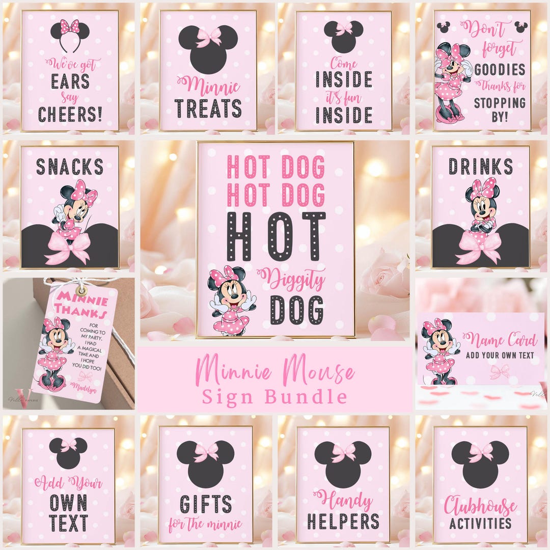Editable Any Age Minnie Mouse Birthday Table Sign SET | Light Pink ...