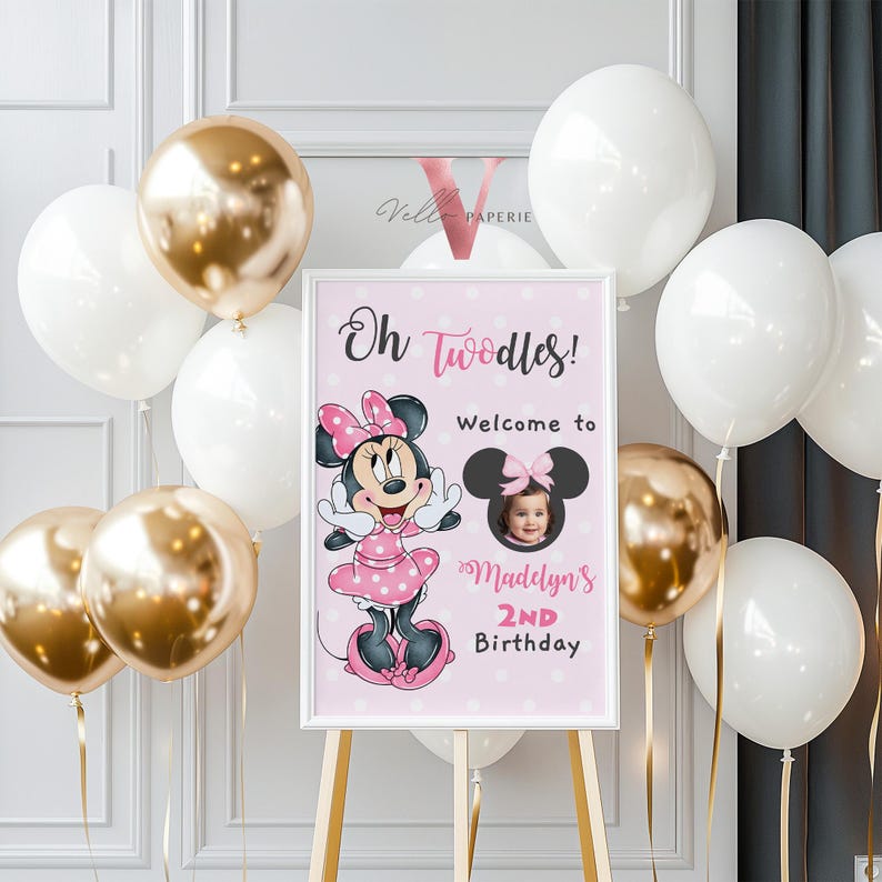 Editable Photo Minnie Mouse Oh Twodles Welcome Sign | Light Pink ...