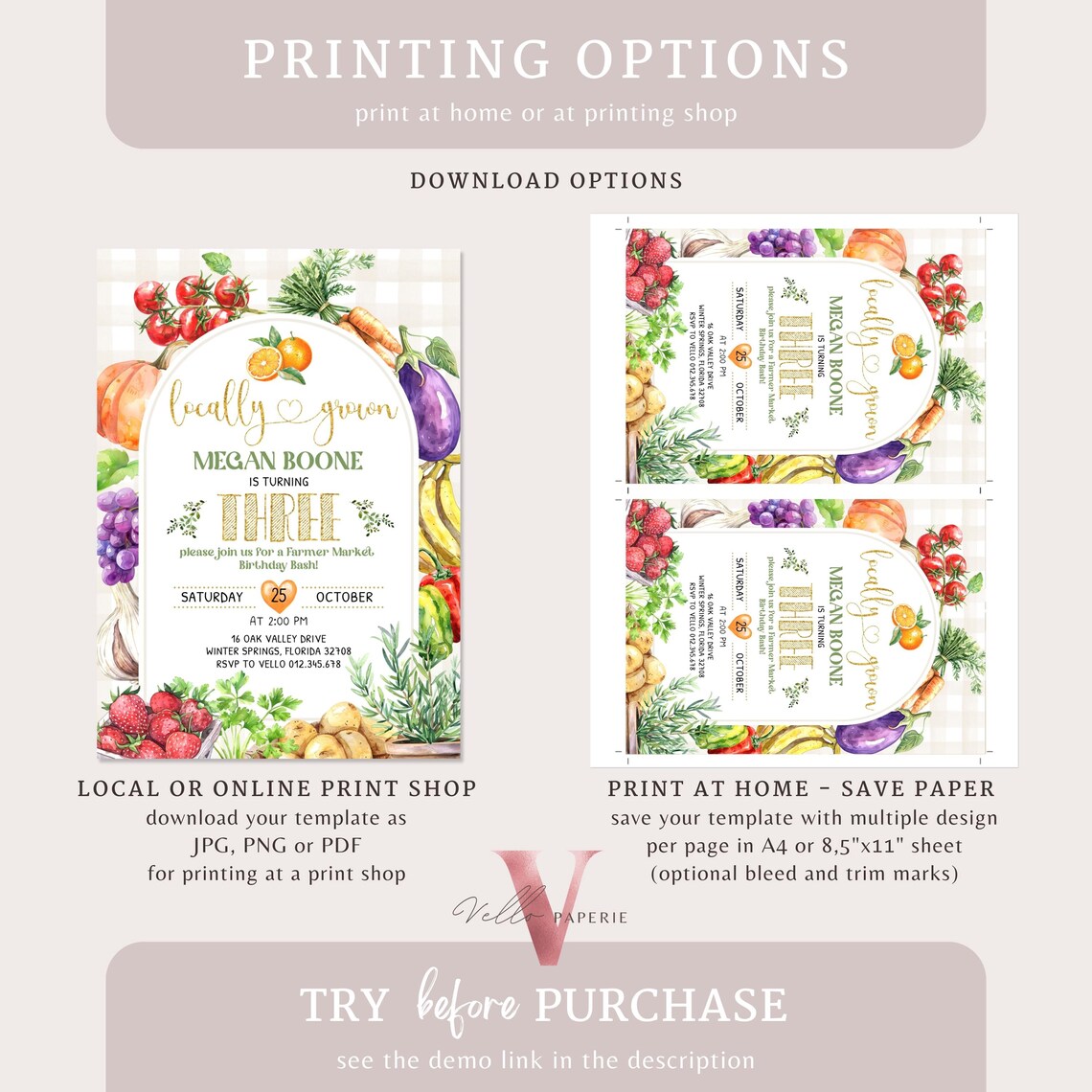 Fresh Locally Grown Birthday Invitation | Neutral Farmer's Market ...
