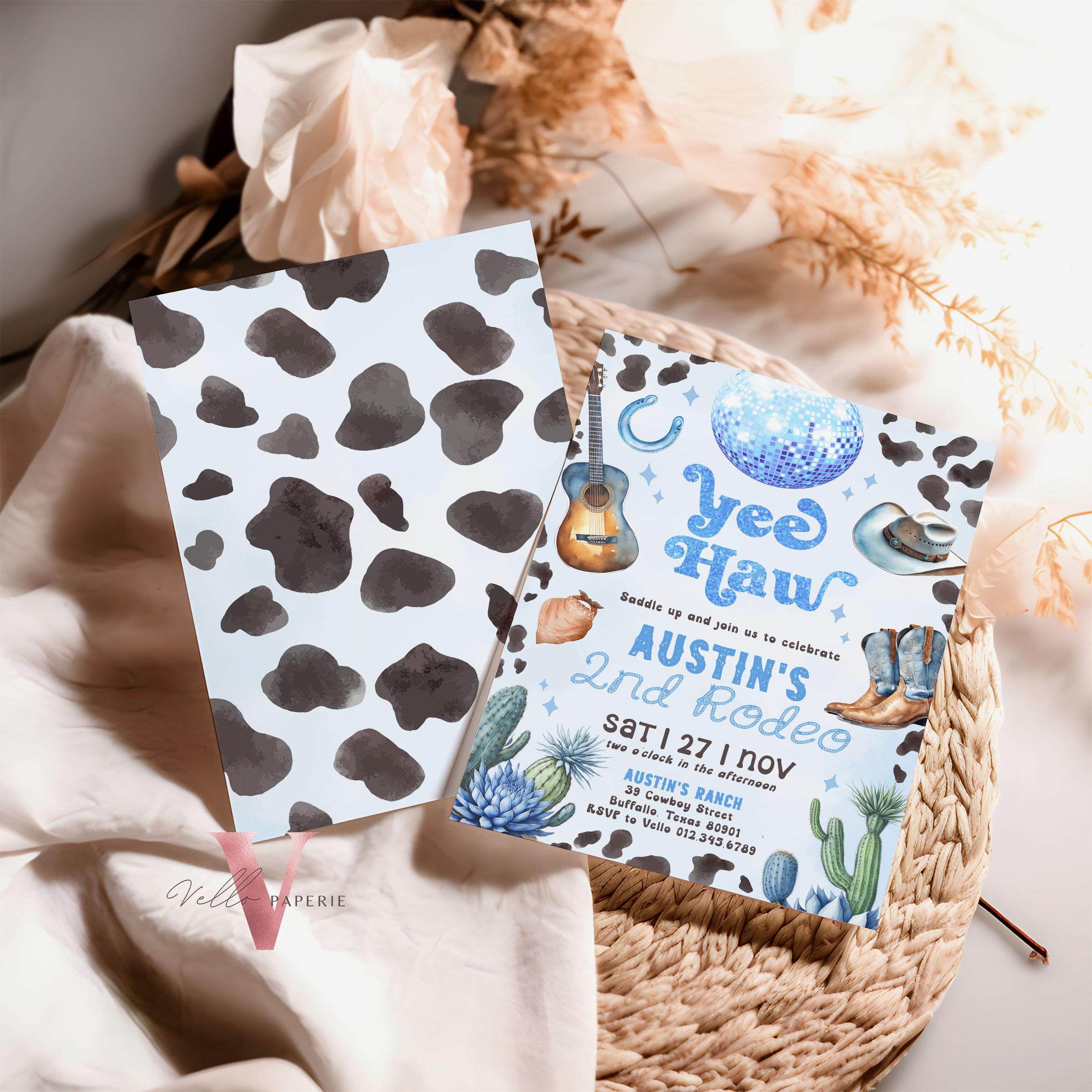 Editable Any AGE Space Cowboy Birthday Invitation | Blue Disco Cowboy ...
