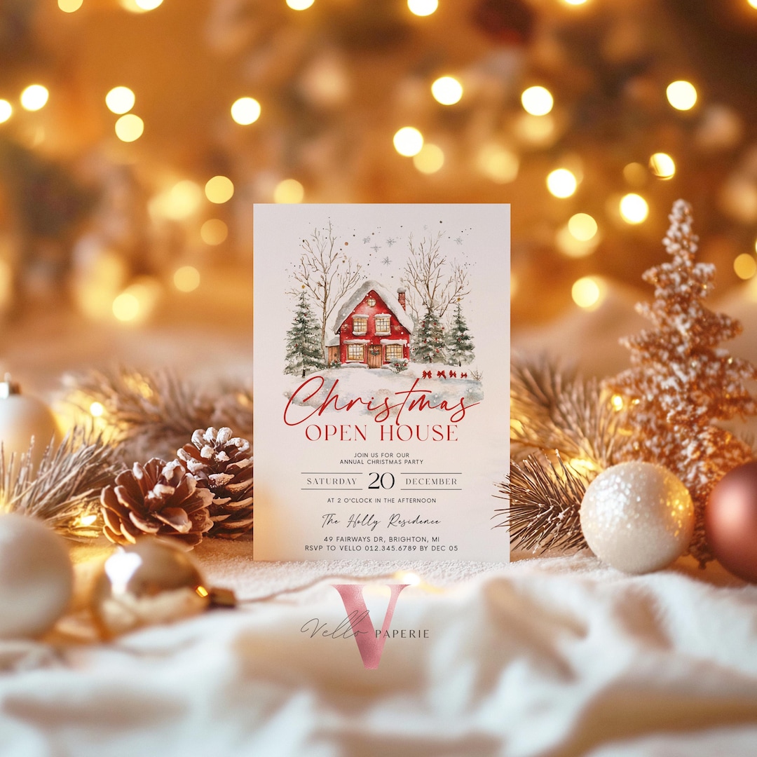 Editable Printable Cozy Christmas Open House Invitation | Neutral ...