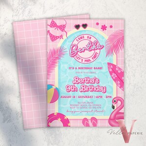 Pink Doll Pool Birthday Invitation Editable Printable Malibu Pool Party ...