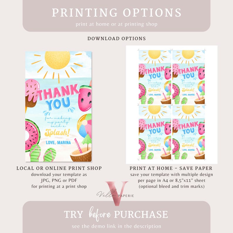 Fresh Beach Bash Birthday Party Thankyou Card | Watercolor Summer Beach ...