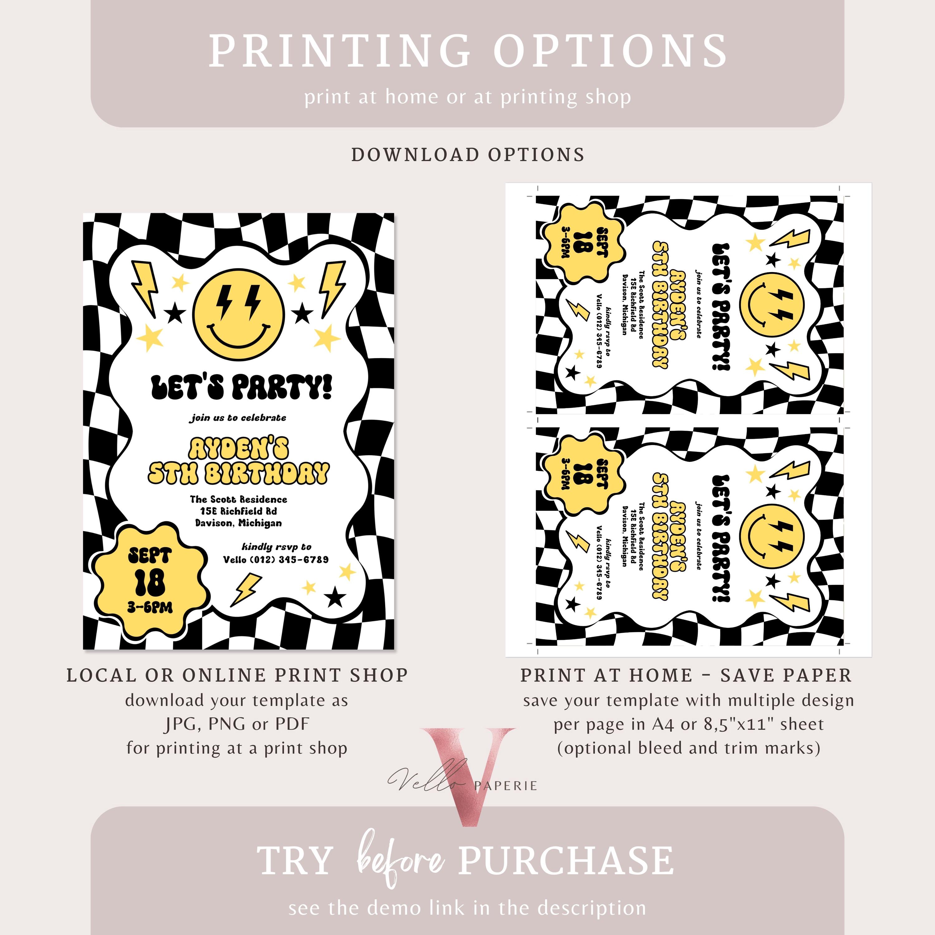 Smile Face Groovy Birthday Invitation | Editable Retro Happy Dude Any ...