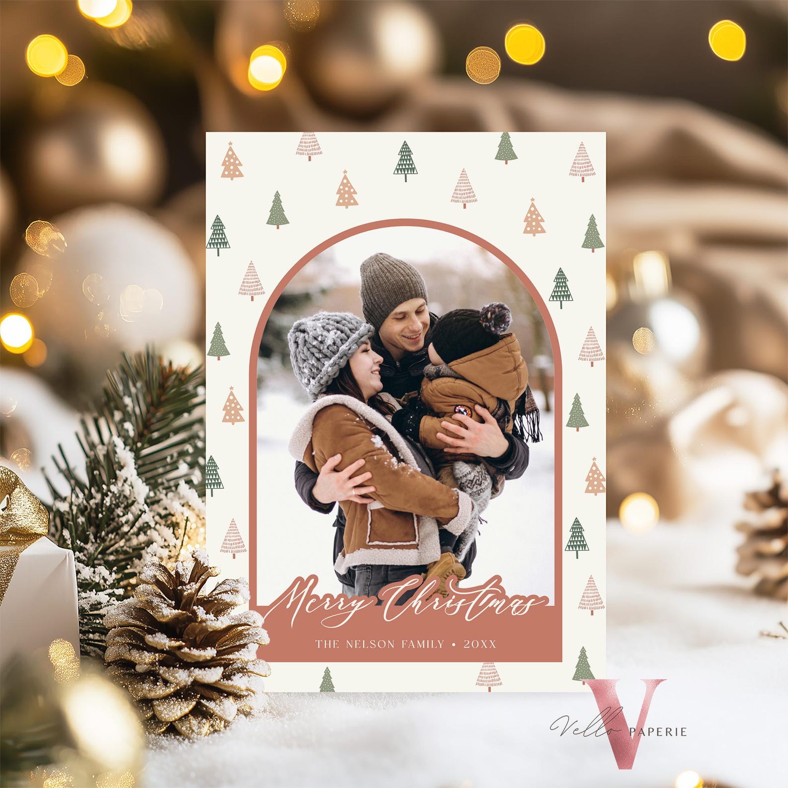 Printable Boho Photo Christmas 3 Card Template | Modern Bohemian Winter ...
