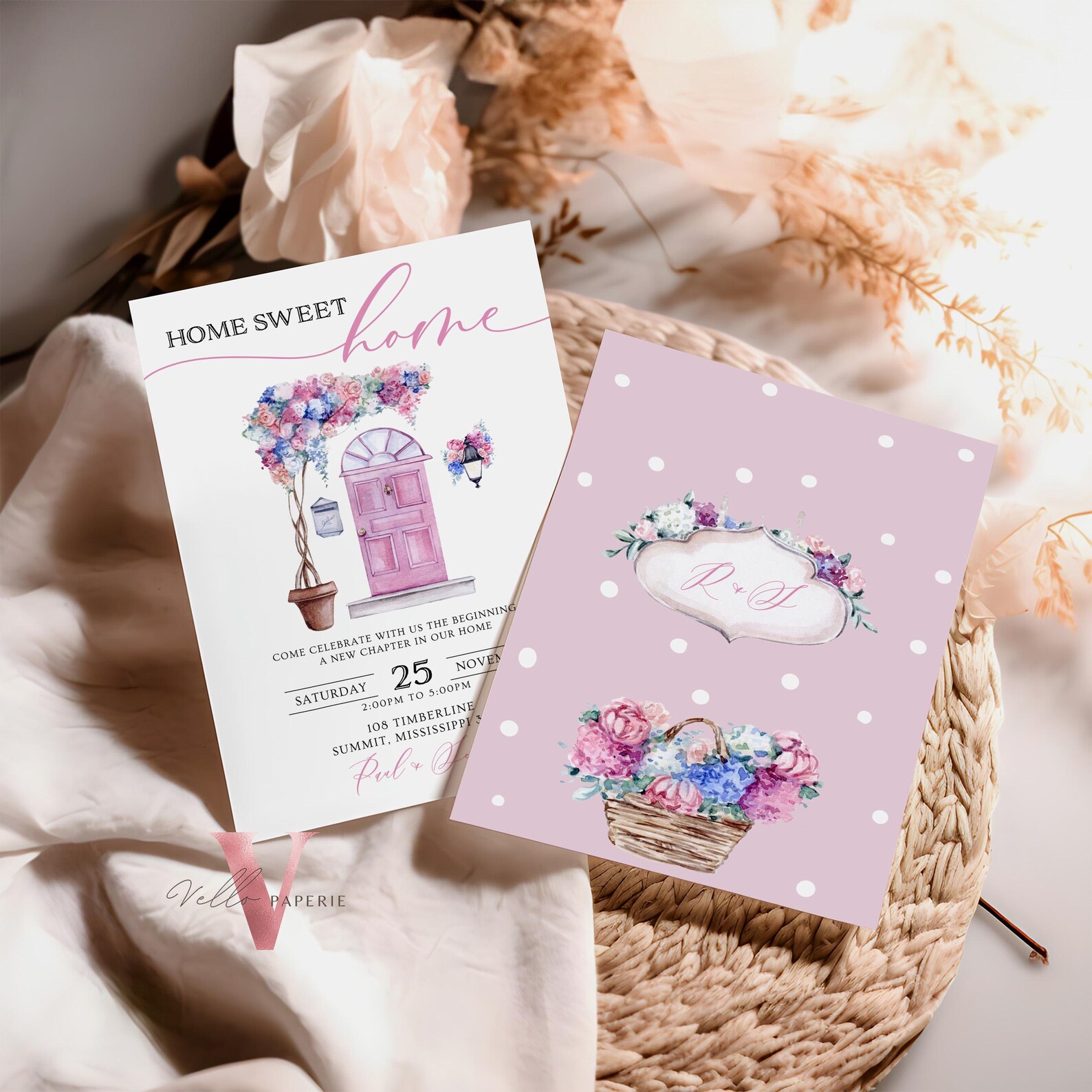 Neutral Floral House Warming Invitation | Entrydoor Watercolor Home ...
