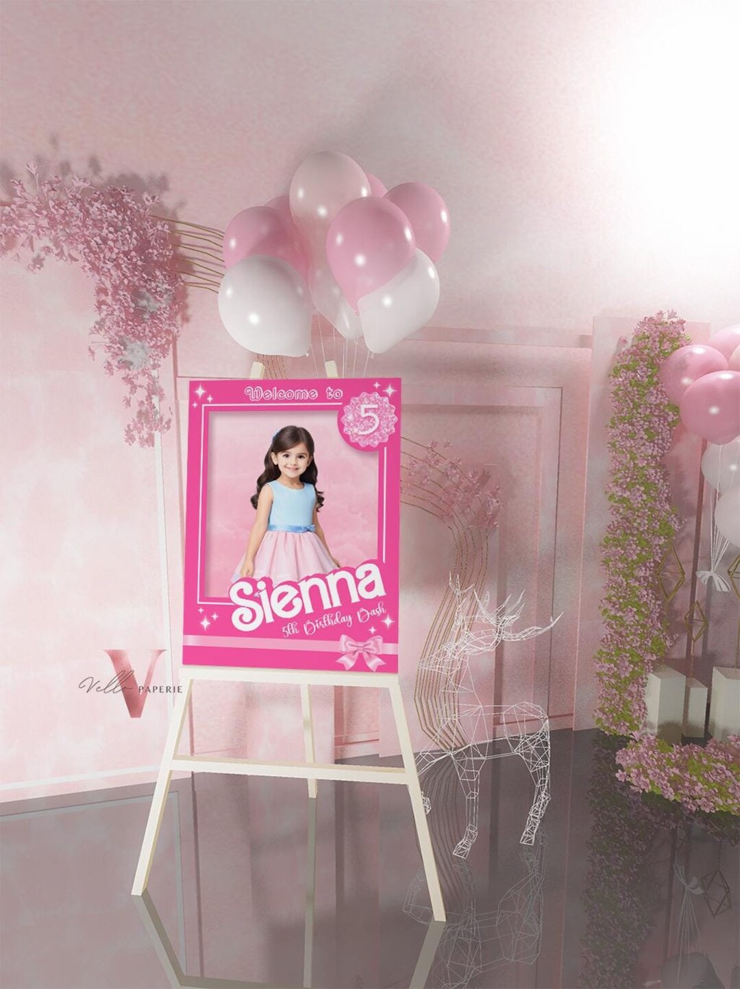 Cute Photo Hot Pink Doll Birthday Welcome Sign Editable Fashion Doll ...