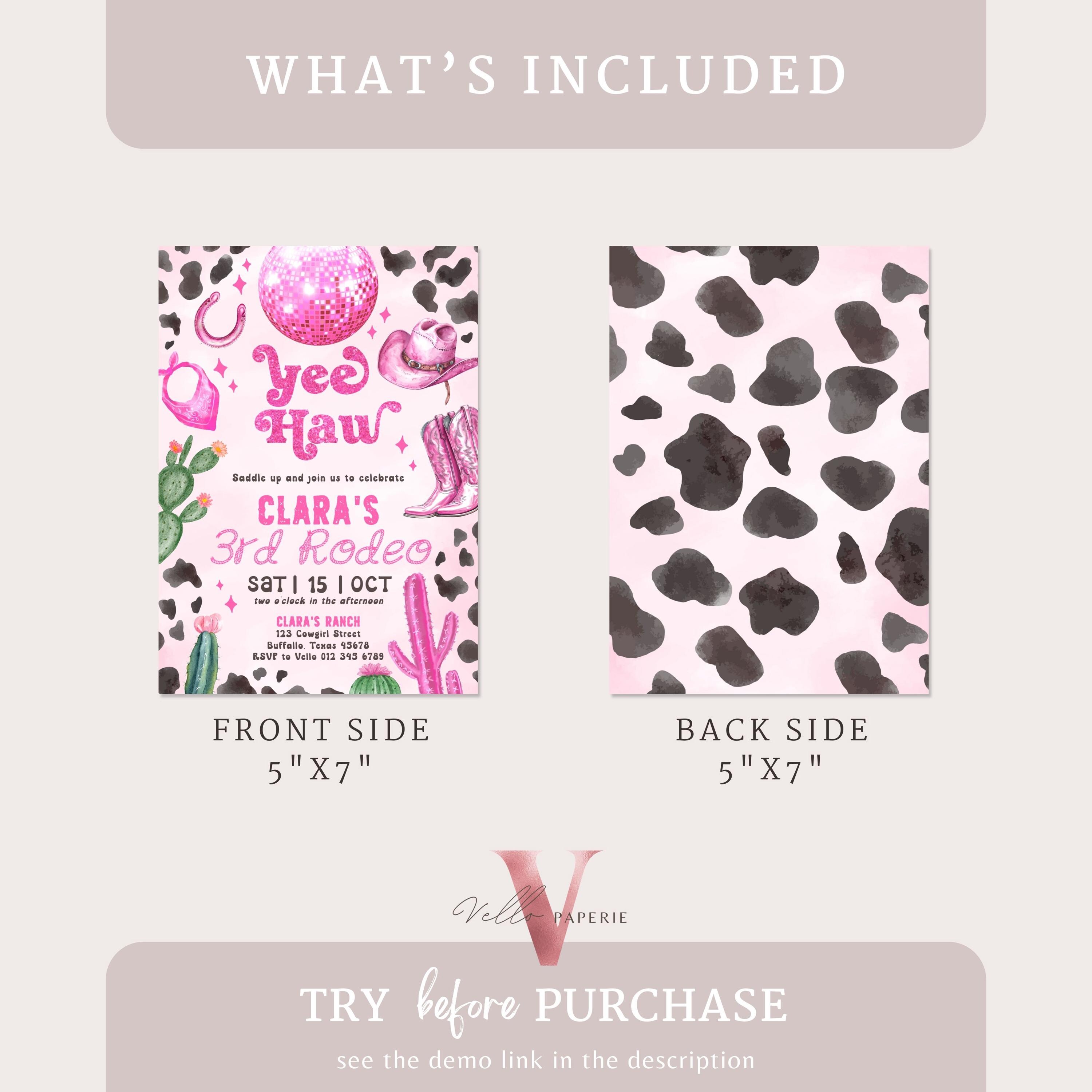 Editable Any AGE Space Cowgirl Birthday Invitation Pink Disco Cowgirl ...