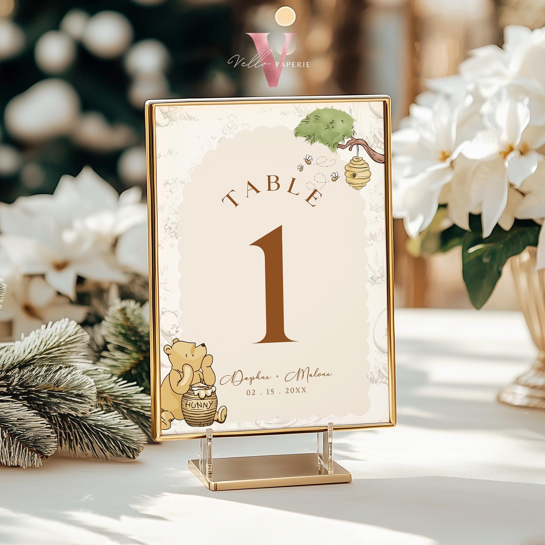 Editable Classic Winnie the Pooh Baby Shower or Birthday Table Number ...