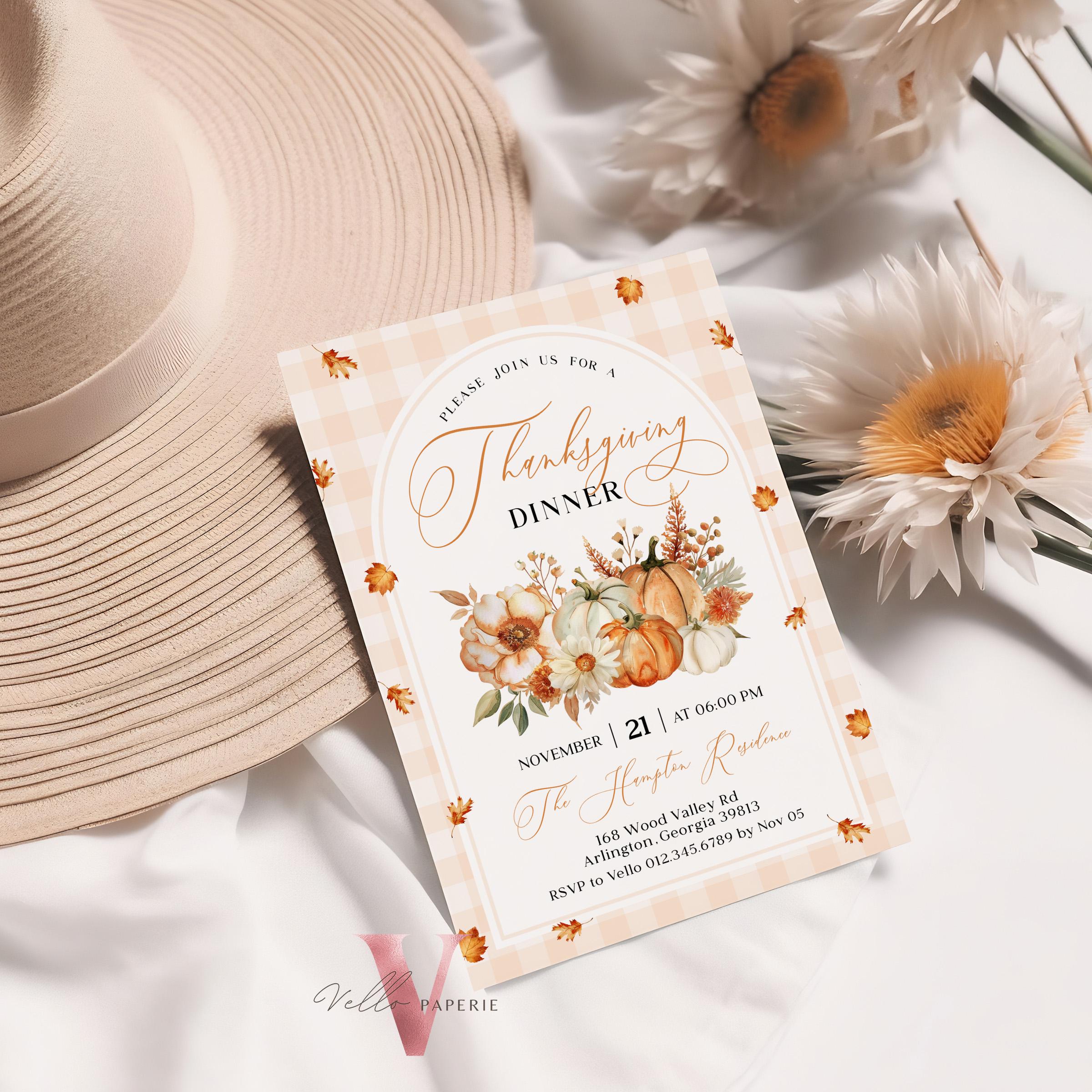 Autumn Thanksgiving DINNER Invitation | FALL Lets Thankful Together ...
