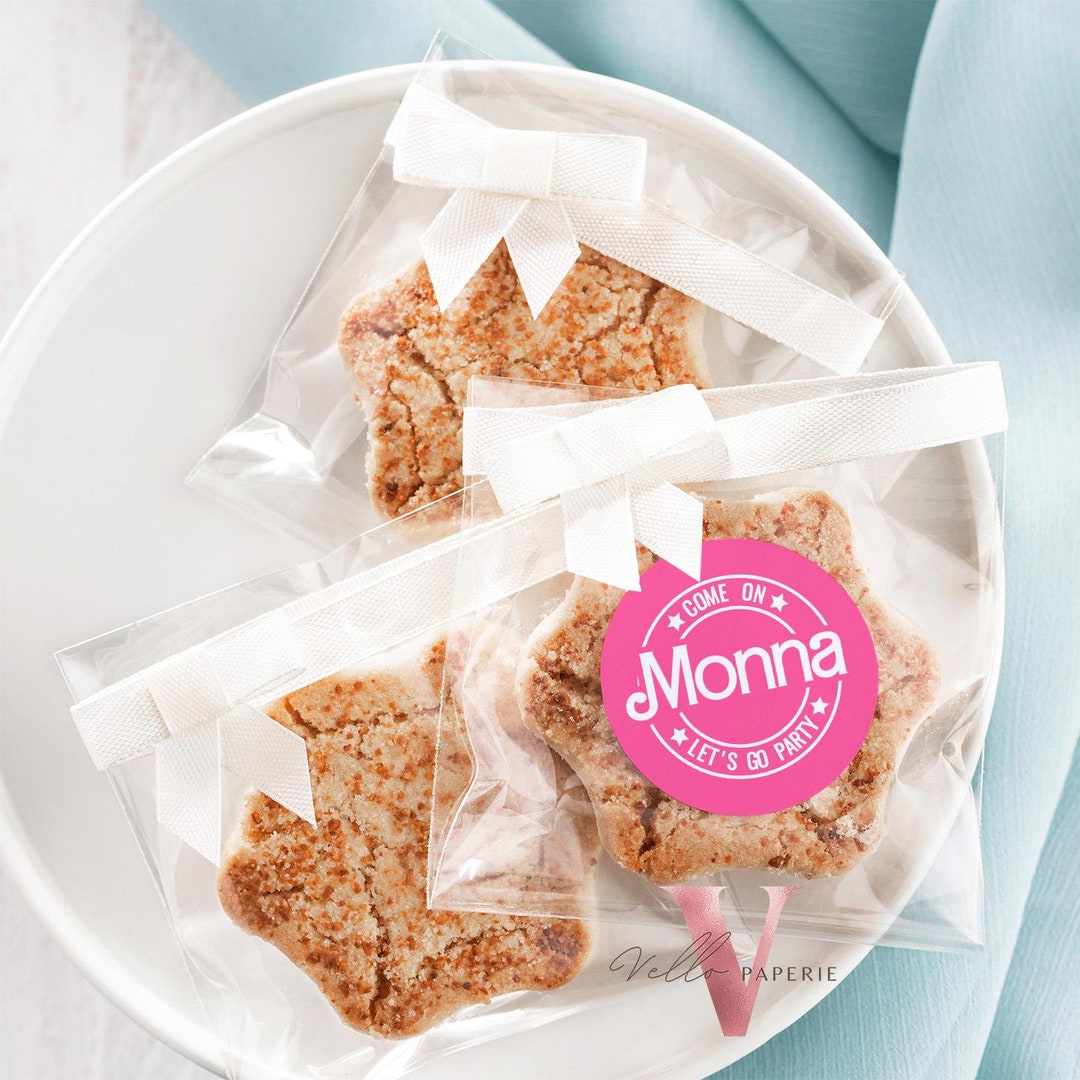 DIY Pink Doll Birthday Sticker Round Label Come on Let's Go Party Round ...