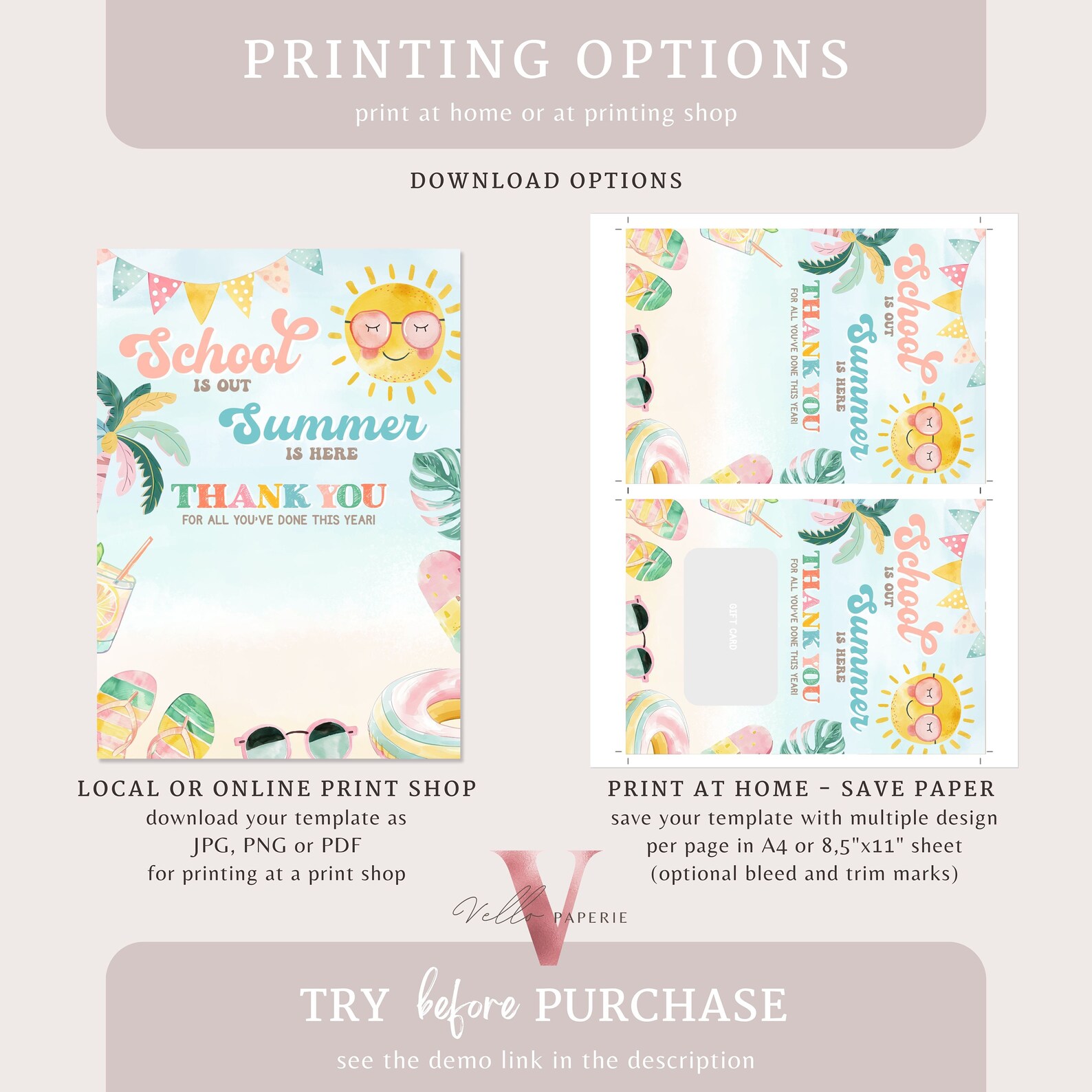 Editable Printable School is Out Summer is Here Gift Card Beach Summer ...