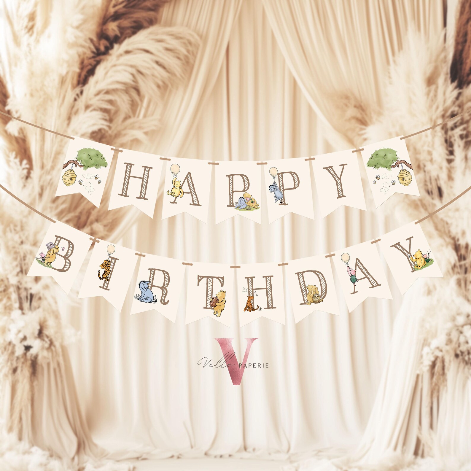 Editable Classic Winnie the Pooh Birthday Banner | ANY Age/1st Winnie ...