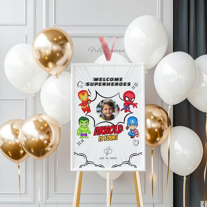 Editable Calling All Superhero Birthday Welcome Sign | Watercolor ...