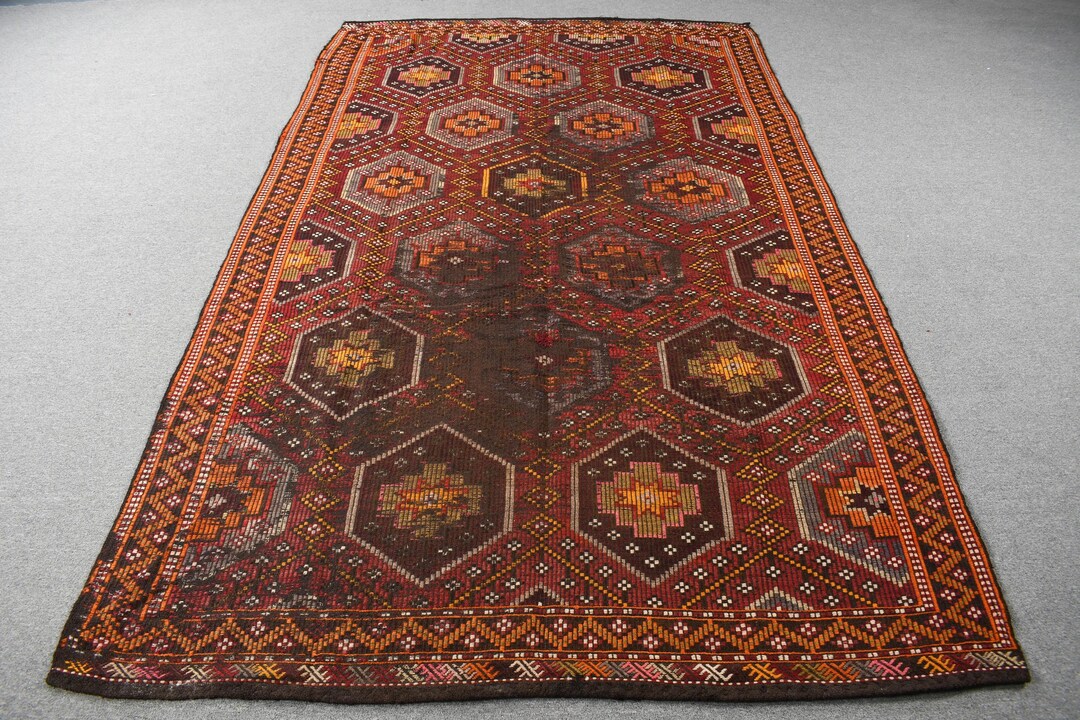 Large Kilim, Turkish Kilim, Vintage Kilim, Embroidered Oushak Kilim ...