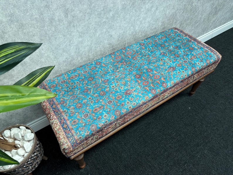 Handmade Bench, Turkish Rug Bench, Sitting Bench, Wood Ottoman Bench ...