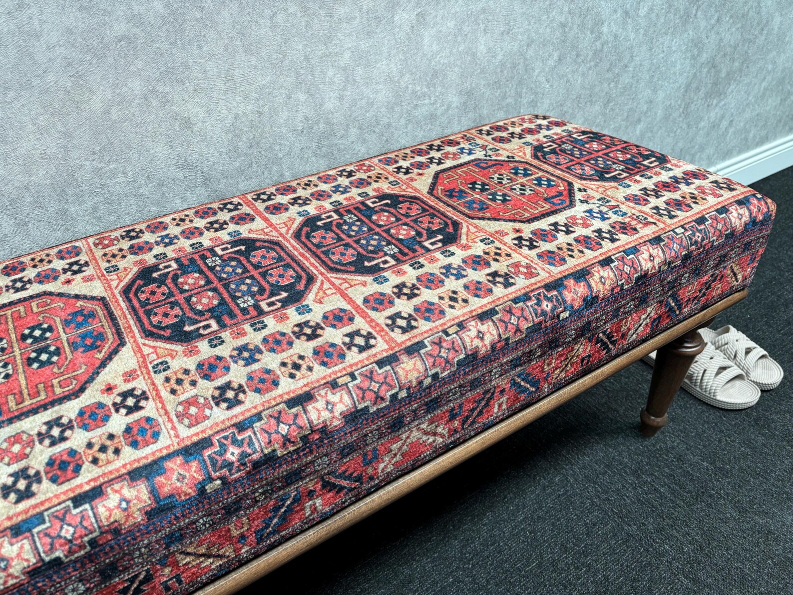 Ottoman Bench, Turkish Rug Design, Wooden Bench, End of Bed Bench ...
