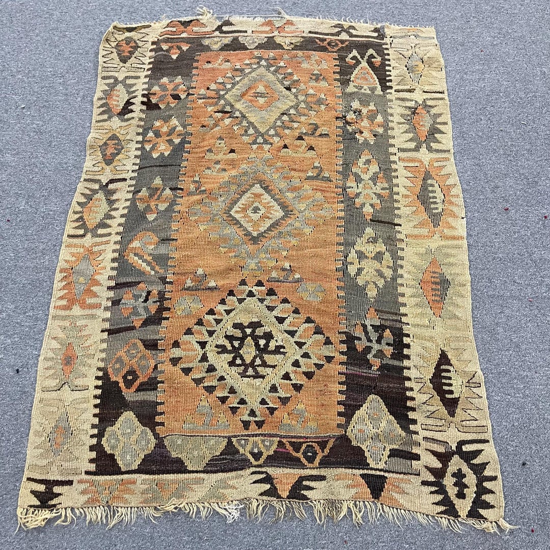 Small Kilim, Turkish Kilim, Vintage Kilim, Distressed Oushak Rug, Rugs ...