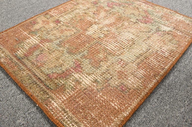 Vintage Turkish Small Rug 1.2x1.5 Ft (36x46 Cm), Brown Camouflage Rug ...