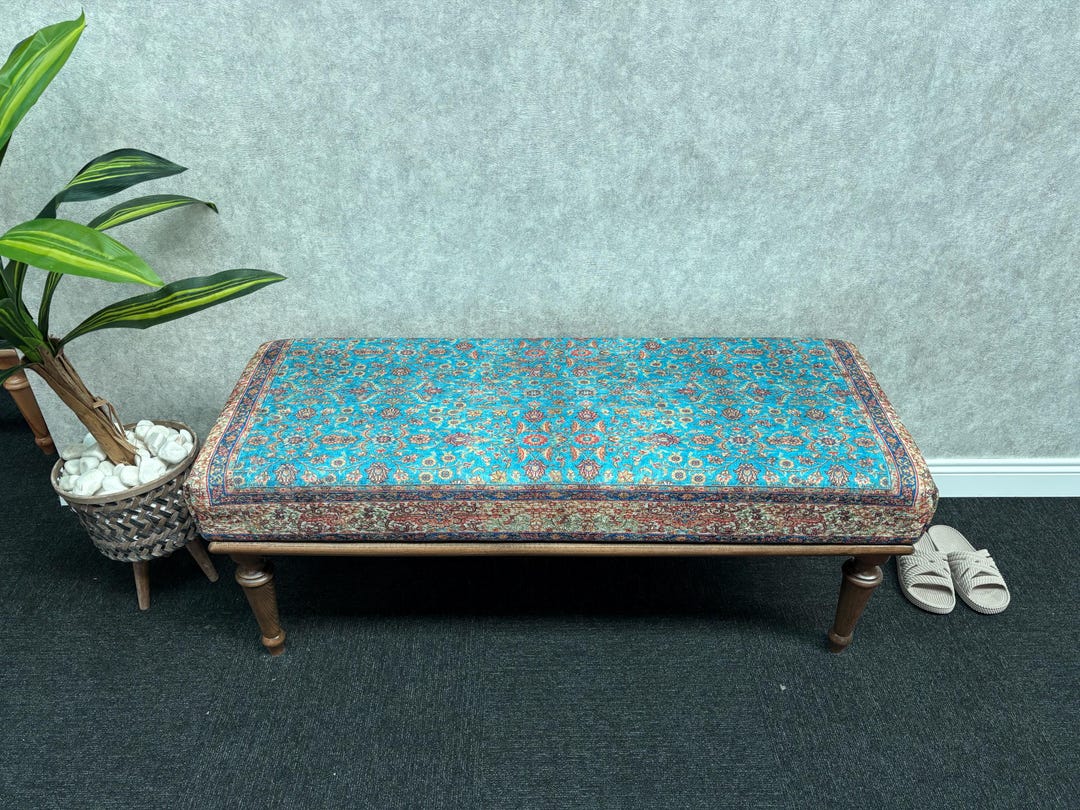 Handmade Bench, Turkish Rug Bench, Sitting Bench, Wood Ottoman Bench ...
