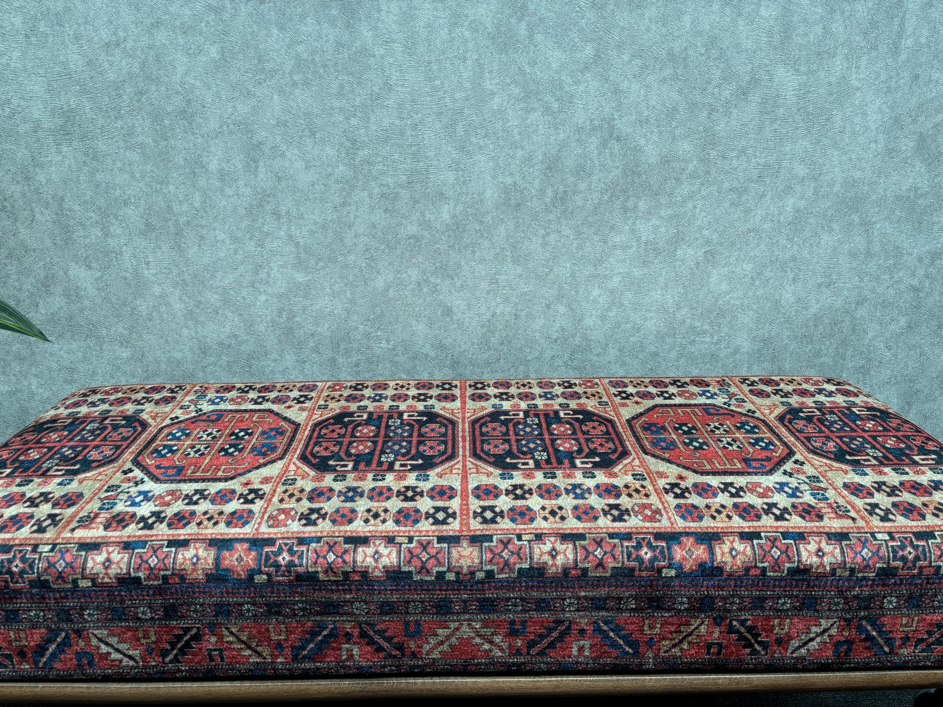 Ottoman Bench, Turkish Rug Design, Wooden Bench, End of Bed Bench ...