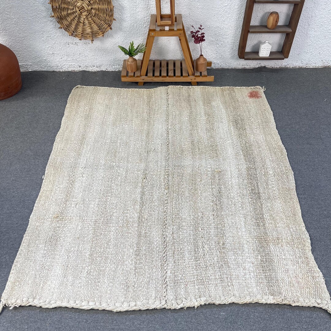 Vintage Rug, Hemp Rug, Kilim Rug, 5x6 Area Rug, Turkish Rug, Handwoven ...