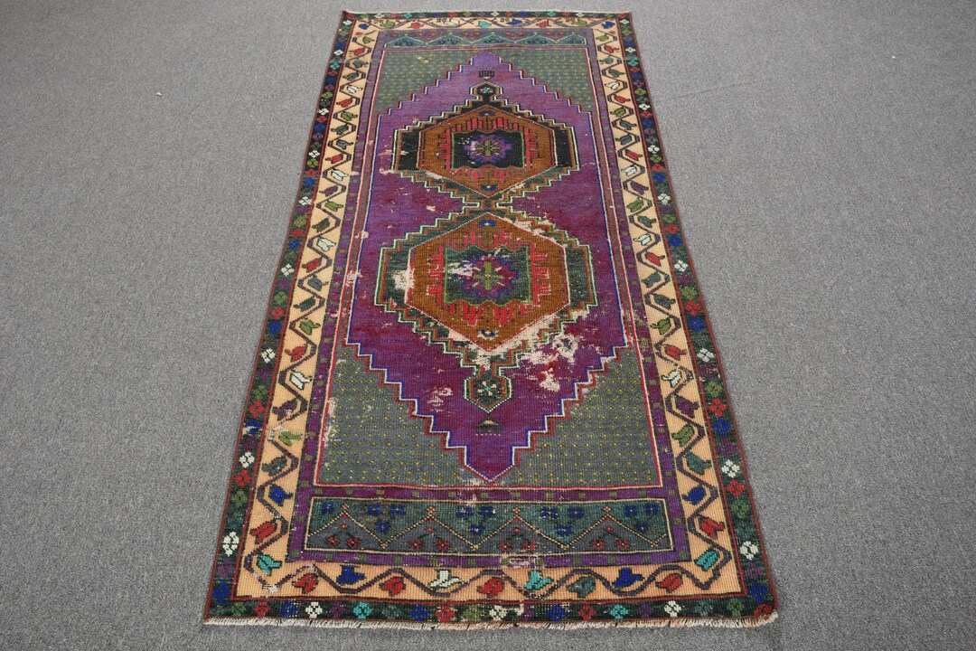 Vintage Rug, 3x7 Accent Rug, Turkish Rug, Worn Out Anatolian Rug, Rugs ...