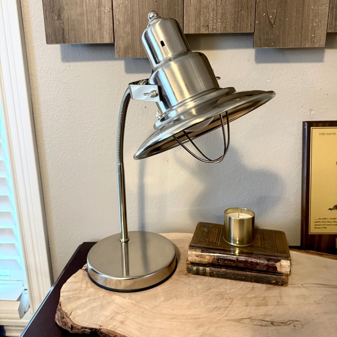 Vintage Stainless Steel Funnel Lamp Silver Gooseneck Table Lamp ...