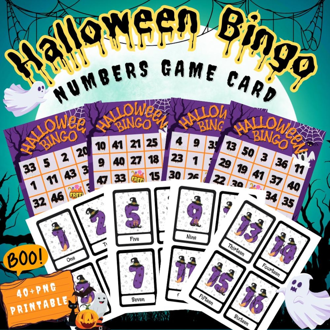 Halloween Bingo Numbers Game Card Digital File 300 DPI | 40+ PNG ...