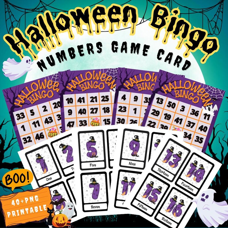 Halloween Bingo Numbers Game Card Digital File 300 DPI | 40+ PNG ...