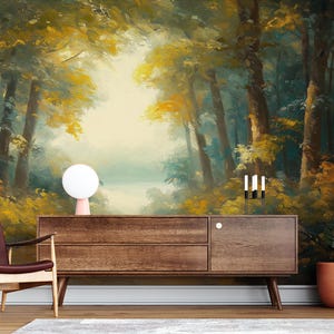 Forest Wallpaper Mural – Autumn Trees Path, Nature Wall Art, Woodland ...