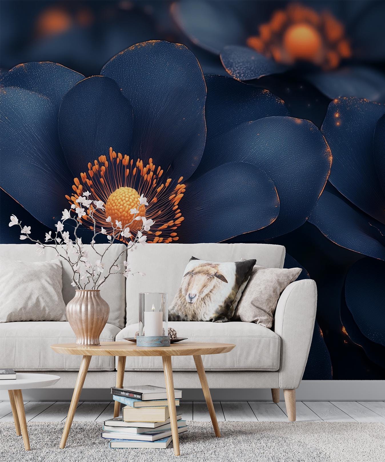 Midnight Blue Floral Wallpaper: Moody Botanical Wall Mural - Etsy