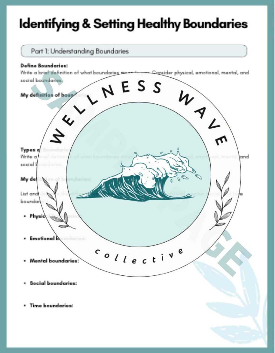 Healthy Boundaries Worksheet Printable PDF Self-care & Personal Growth ...