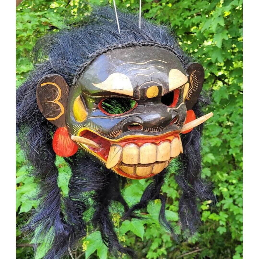 Vintage Bali Rangda Barong Mask Halloween Tribal Wood Paint Horse Hair ...