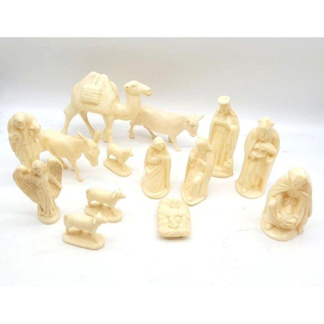 Vintage 14 Piece Beige Nativity Set Christmas Holy Holiday Country ...