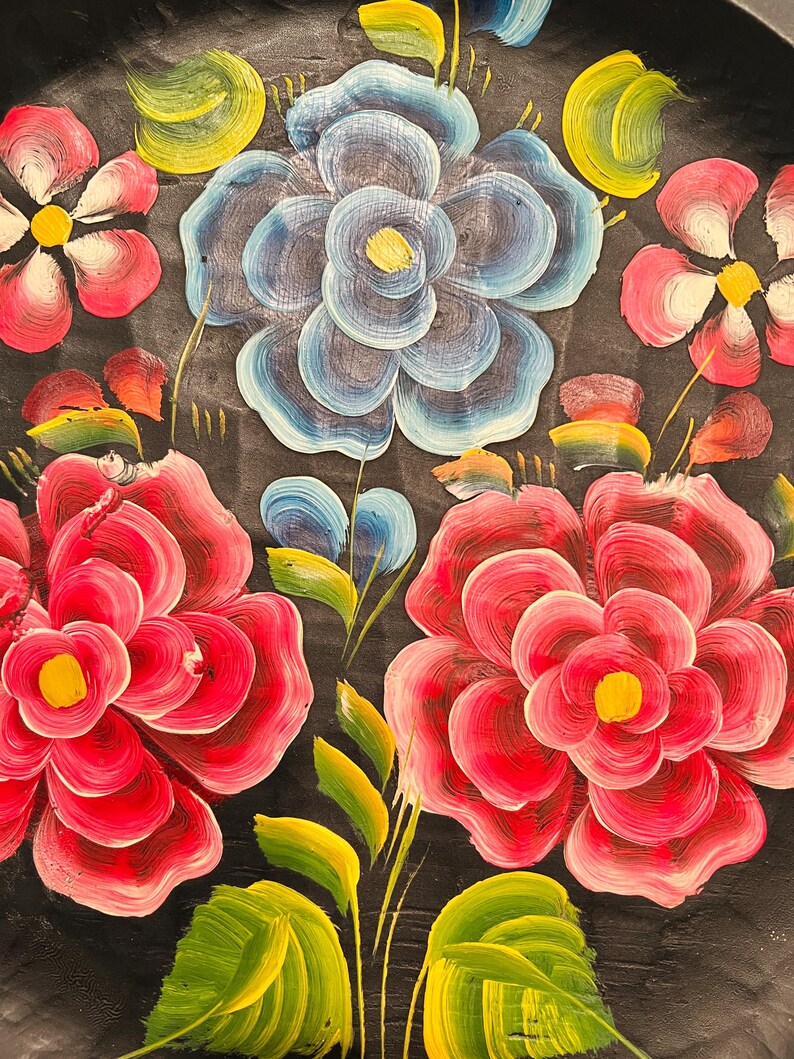 Mexican Wooden Batea Bowl - GORGEOUS Hand Carved, Hand Painted Floral ...