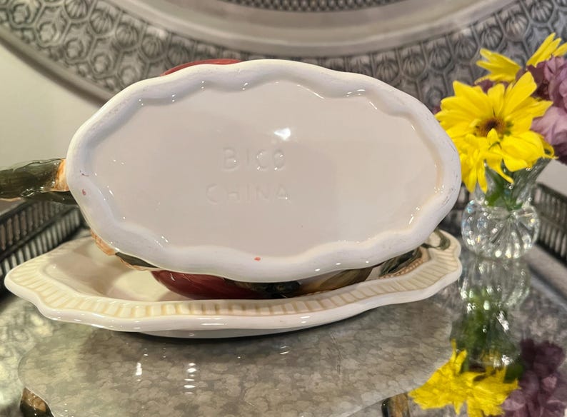 BICO China Harvest Gravy Boat & Matching Tray, Fruit, Flower Embossing ...