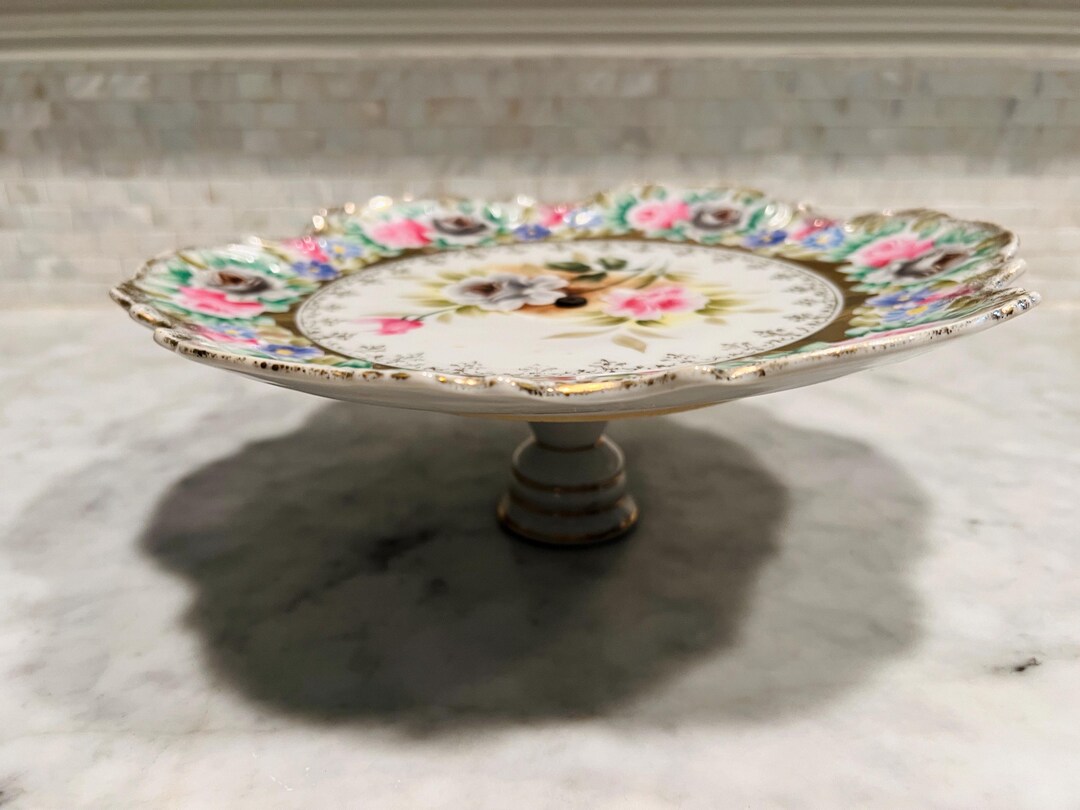 Vintage Ardalt Japan Porcelain Footed Plate: Hand Painted Floral Decor ...